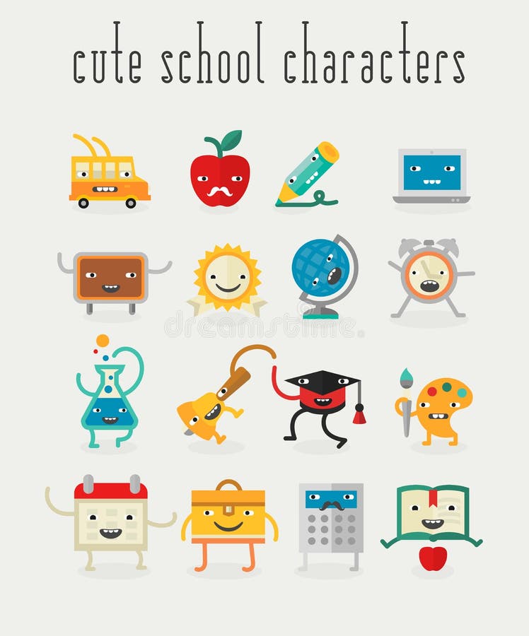 Education and School Cute Objects Stock Vector - Illustration of clock ...