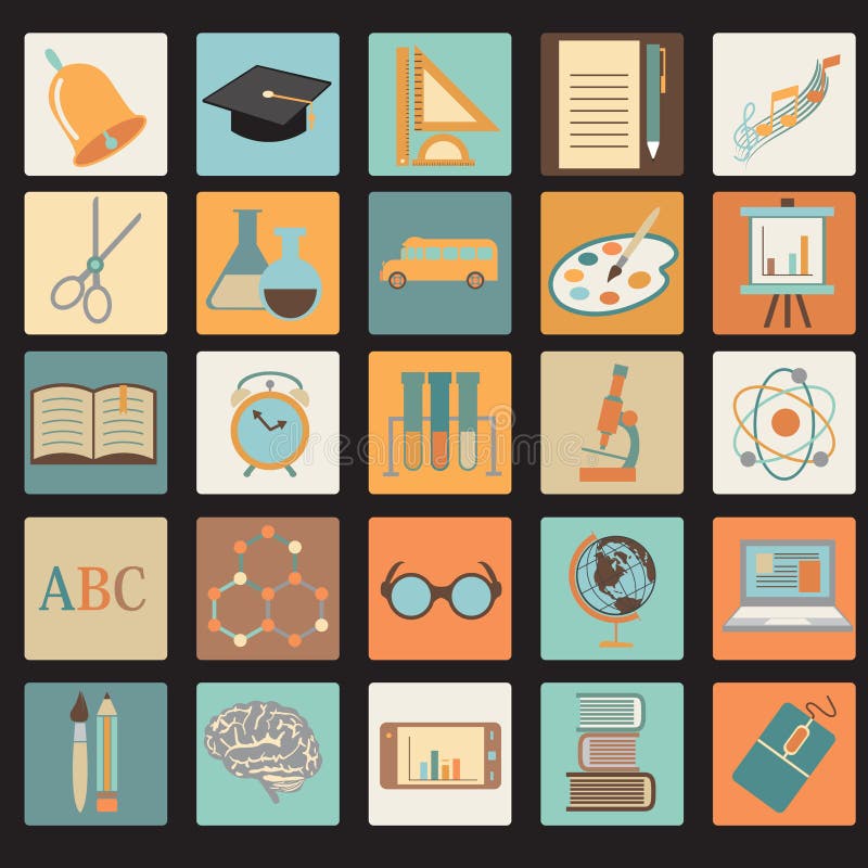 Education flat icons set stock vector. Illustration of apple - 36181889