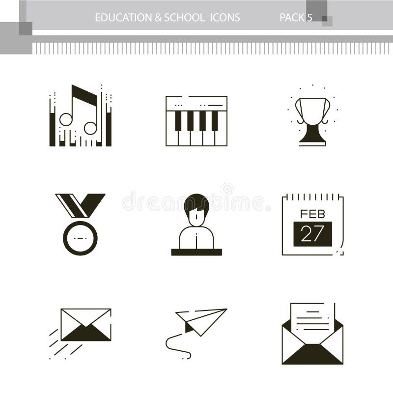 Education and School Outline and Yellow Background Icon Collection ...