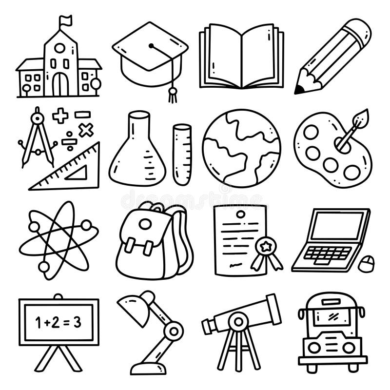 Education School Outline Line Doodle Cartoon Set Stock Vector ...