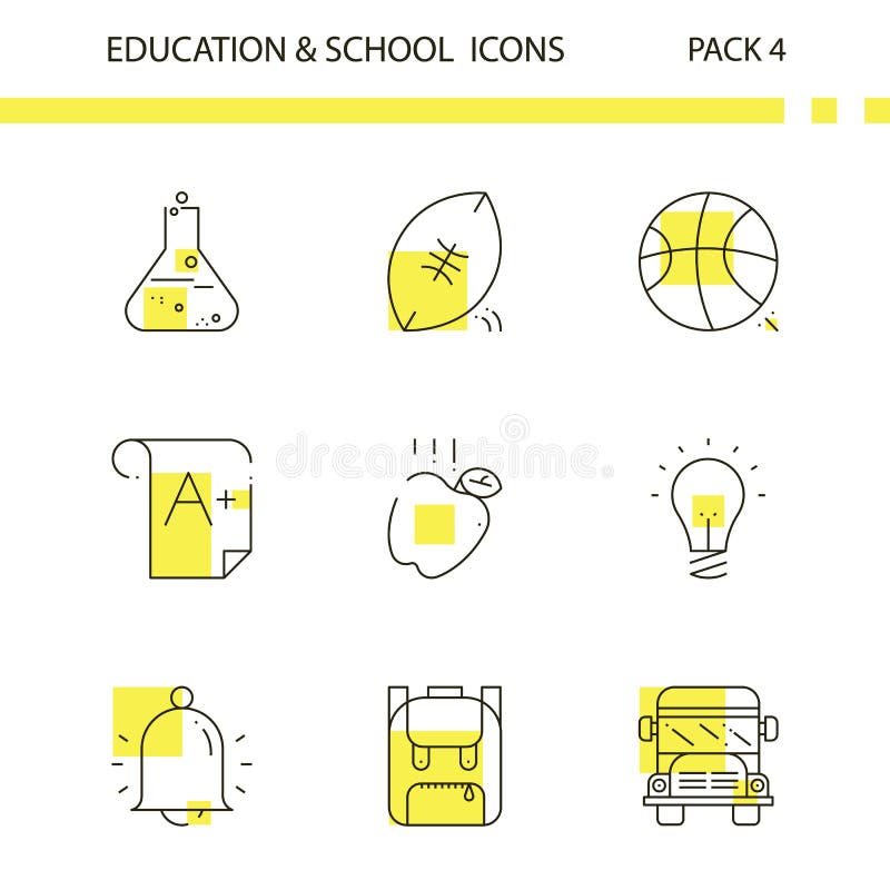Education and School Outline and Yellow Background Icon Collection ...