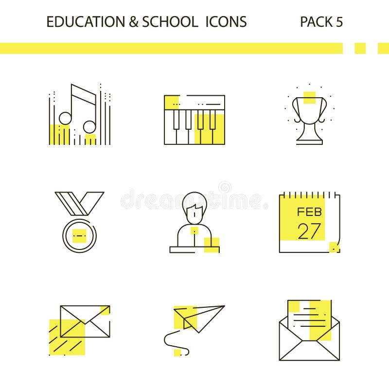 Education and School Outline and Yellow Background Icon Collection ...