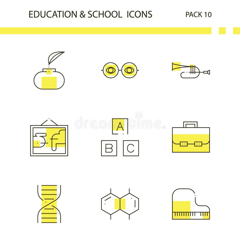 Education and School Outline and Yellow Background Icon Collection ...