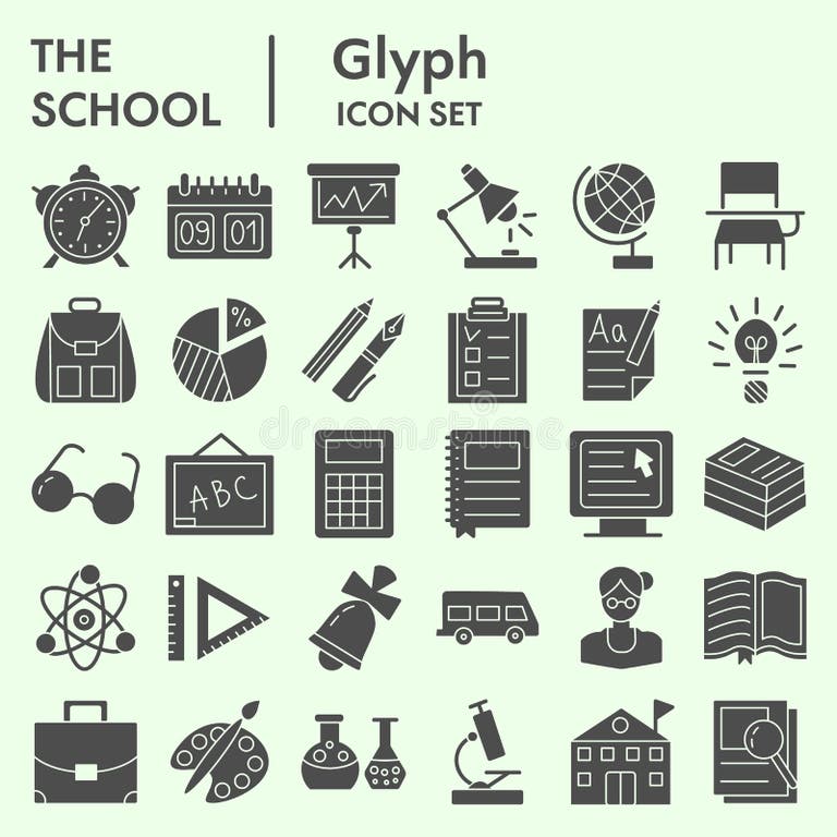Education and School Solid Icon Set, Study Symbols Set Collection or ...