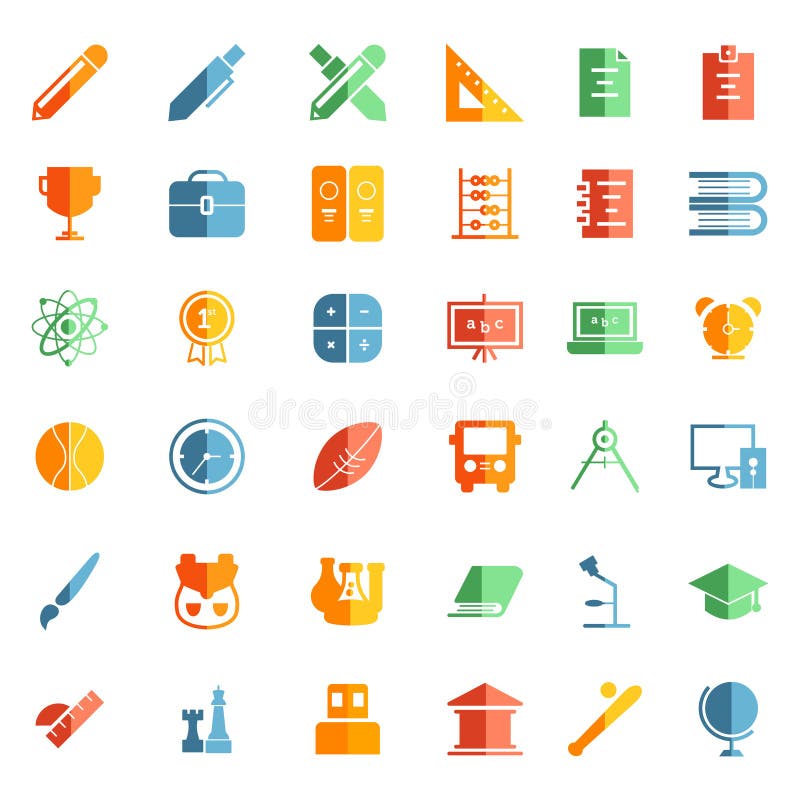 Education School Study Icon Symbol Set Package - Flat 2 Tones Stock ...