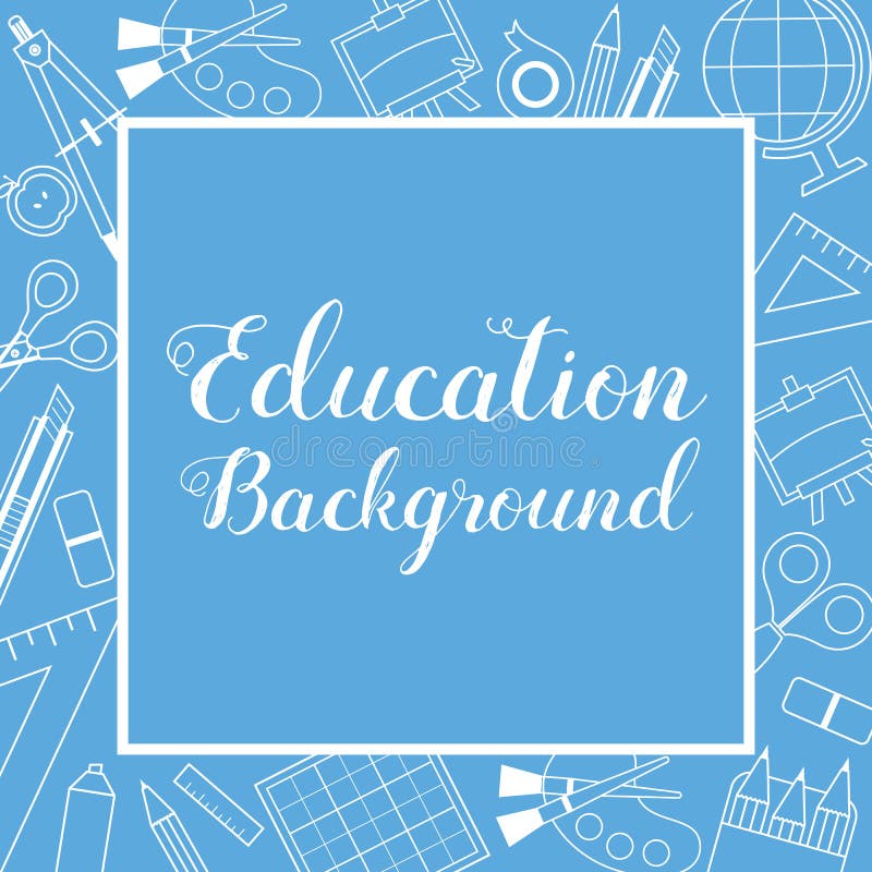 Education School Supplies Lined Icon Stuff Square Border Banner Red ...