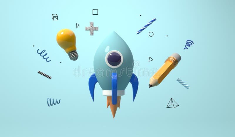 Education and School Theme with a Rocket and a Lightbulb Stock ...
