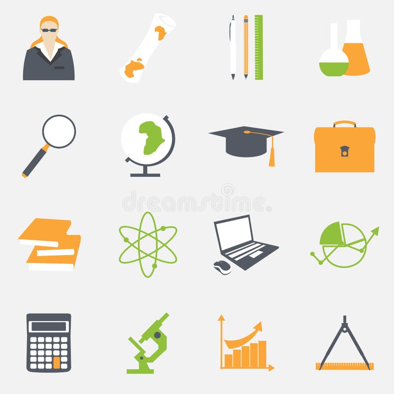 Education School University Learning Icons Set with Science Elements ...