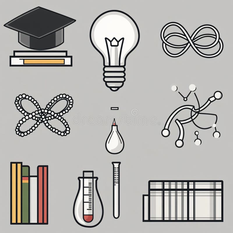 Education, Science, and Infinity: Line Art Icons Set High Quality Image ...
