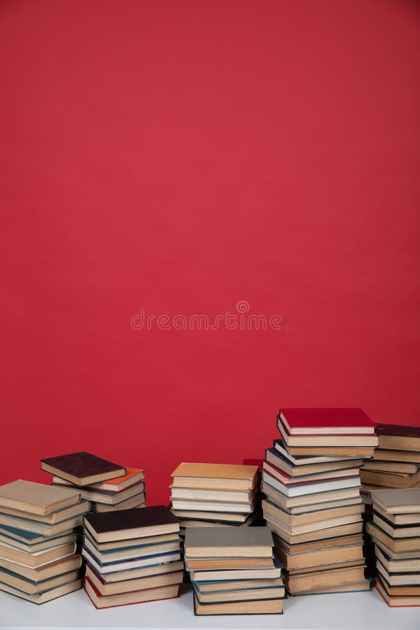 Science Learning Library Stack of Books on Red Background Stock Image ...