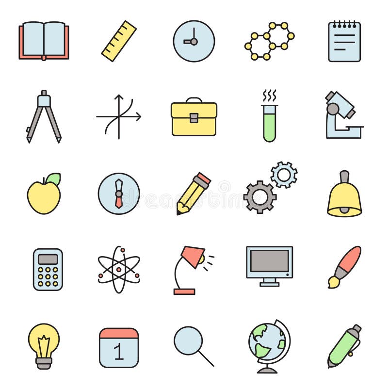 Education and Science Outline Multicolored Icons Vector Set. Stock ...