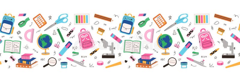 Education Seamless Border. Supplies Endless Pattern. Back To School ...