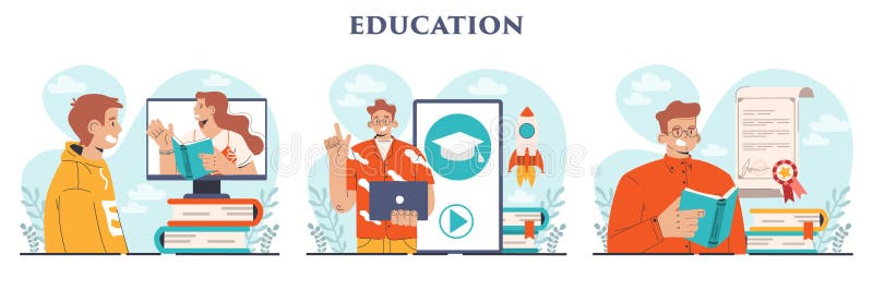 Education Set. Idea of Study and Gaining Academic Knowledge Stock ...