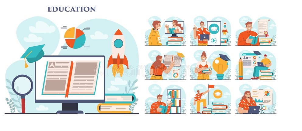 Education Set. Idea of Study and Gaining Academic Knowledge Stock ...