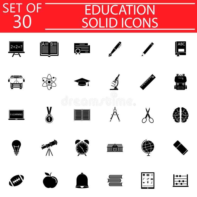 Education Solid Icon Set, School Sign Collection Stock Vector ...