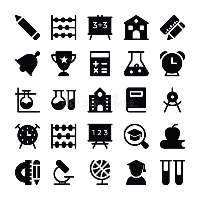 Education Solid Icons 1 stock illustration. Illustration of flask ...