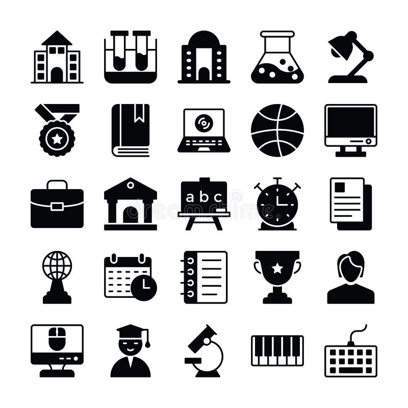 Education Solid Icons 2 stock illustration. Illustration of basketball ...