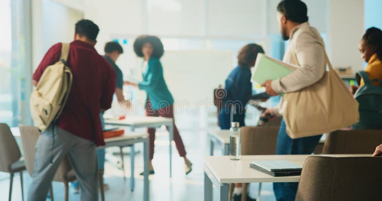 Education, Start Lecture and Students in Classroom for Studying ...