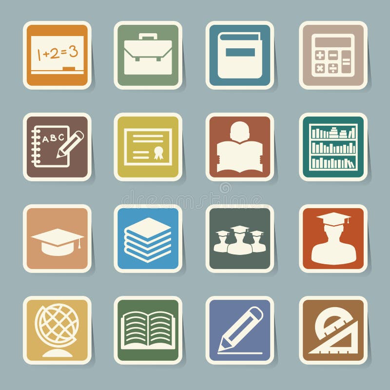 Education Sticker Icons Set. Stock Vector - Illustration of alphabet ...