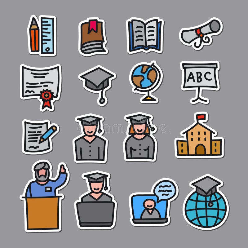 Education stickers set stock vector. Illustration of computer - 198310263