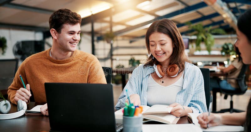 Education, Students and Group with Laptop, Studying and Discussion for ...