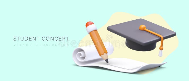 Education of Students. Vector Concept with Paper Roll, Pencil, Graduate ...