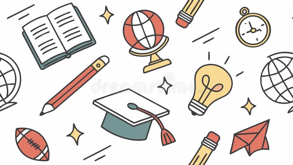 Education and Study Icons Pattern, Depicting Learning Resources and ...