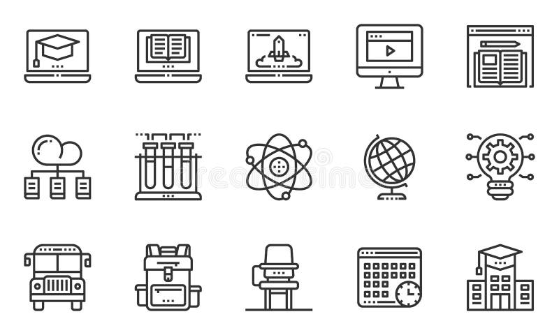Education Study Online Icons Vector, Laptop, Technology, E-Learning ...