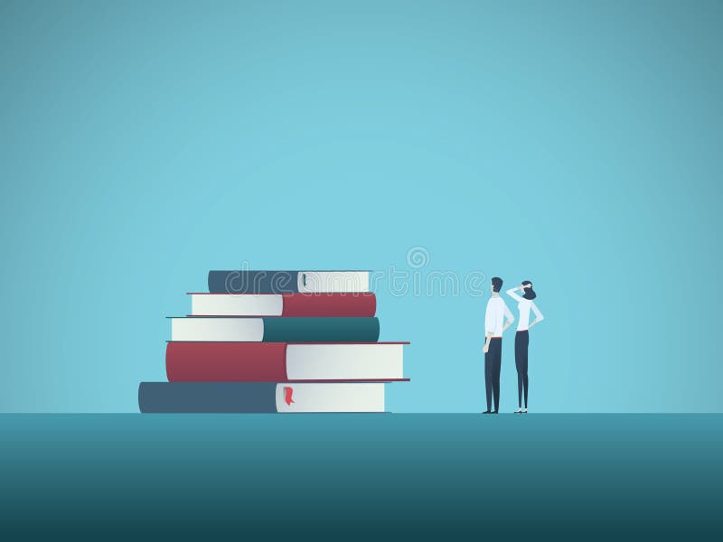 Education and Studying Vector Concept with Two Students Looking at Pile ...