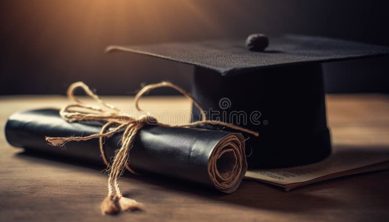 Education Success Diploma, Certificate, Achievement, Rolled Up on Table ...