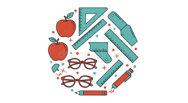 Education Supplies Circle Pattern with Apples, Rulers, Glasses, and ...