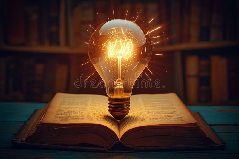 Education Symbol Book and Lightbulb Glowing, Symbolizing Transformative ...