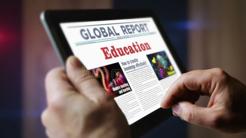 Education Teach and Learning Newspaper on Mobile Tablet Screen Stock ...