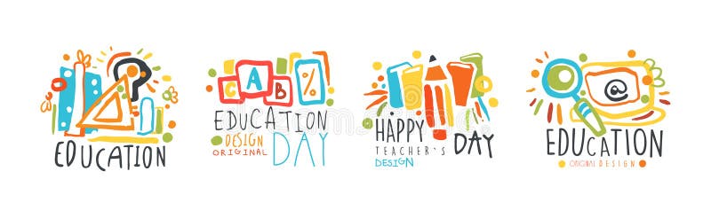 Education and Teacher Day Logo and Label Original Design Vector Set ...