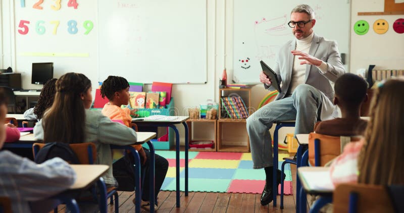 Education, Teacher and Lesson with Kids in School for Morning Class ...