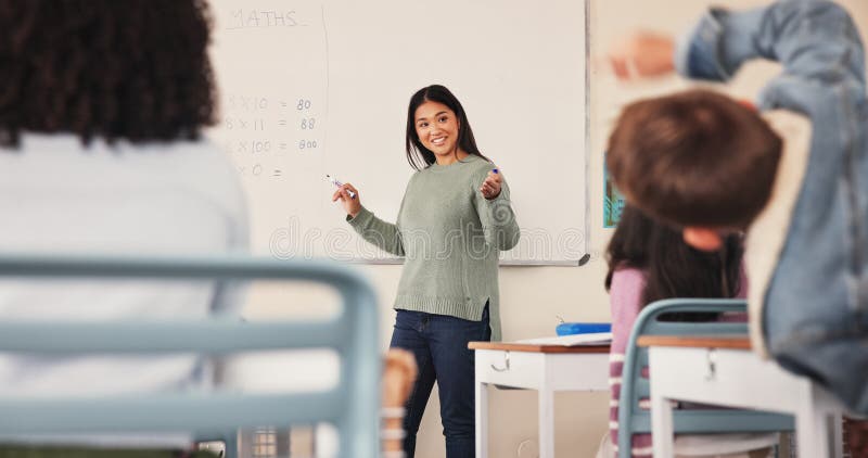 Education, Teacher and Math Answer in Classroom for Multiplication ...