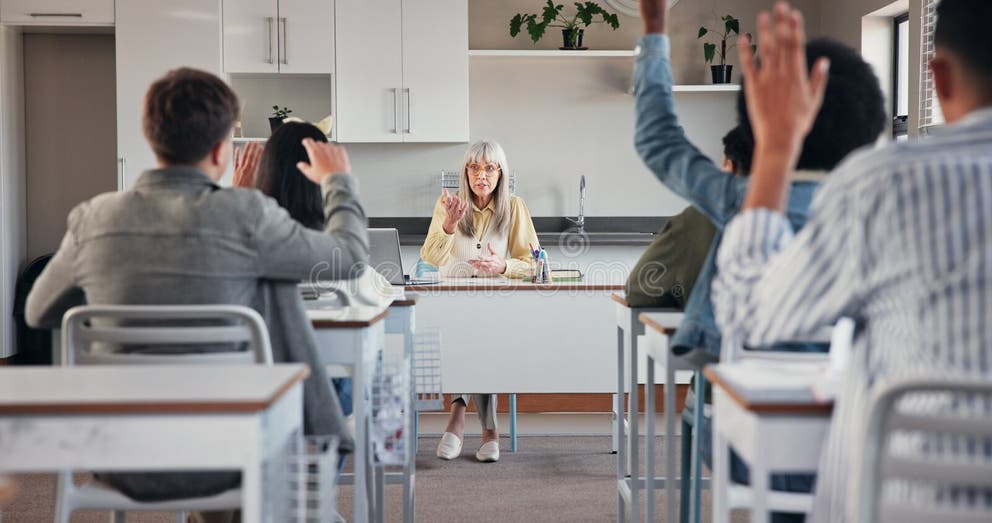 Education, Teacher and Students with Answer in Classroom for Academic ...