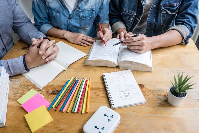 Education, Teaching, Learning Concept. High School Students or ...