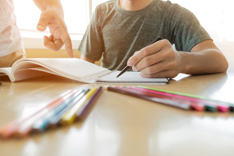 Education, Teaching, Learning, Technology and People Concept. Two High ...