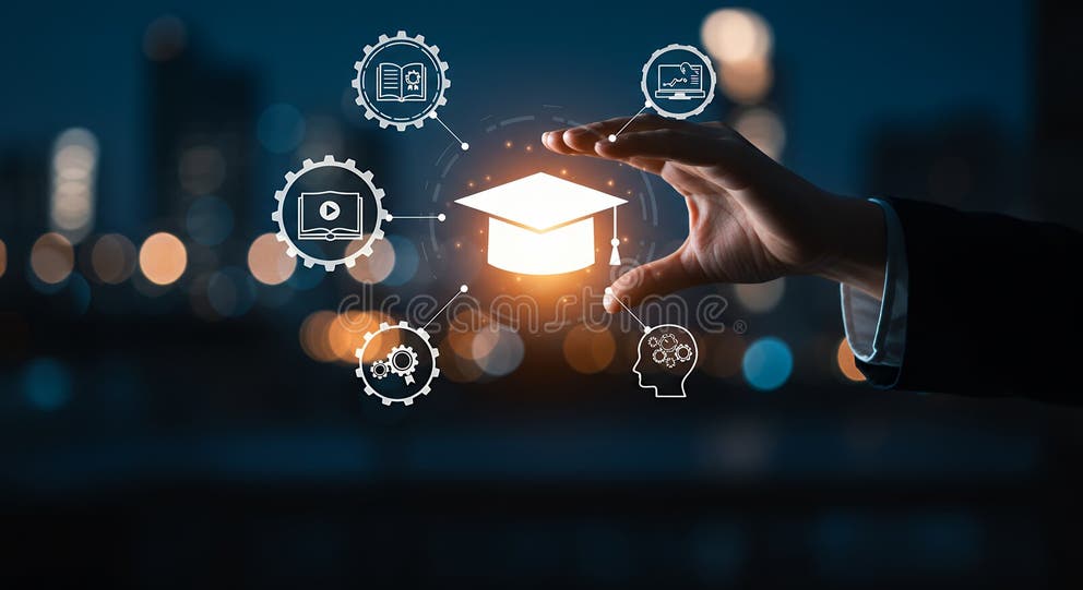 Education Tech Hand and Glowing Cap. Learning, Skill Development ...