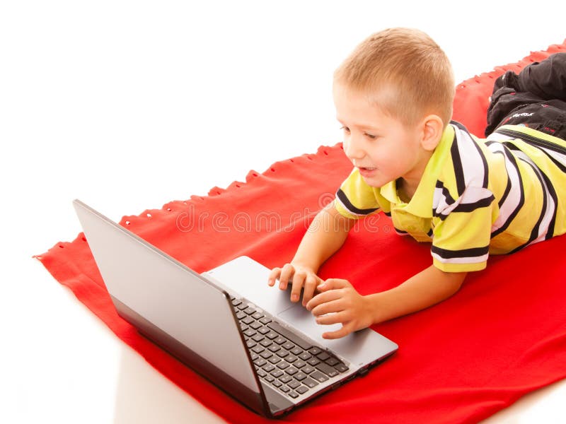 Education, Technology Internet - Little Boy with Laptop Stock Photo ...