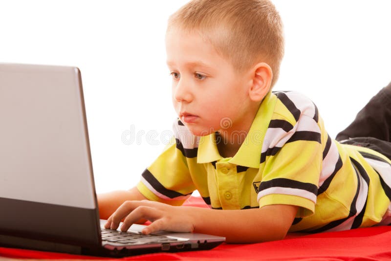 Education, Technology Internet - Little Boy with Laptop Stock Photo ...