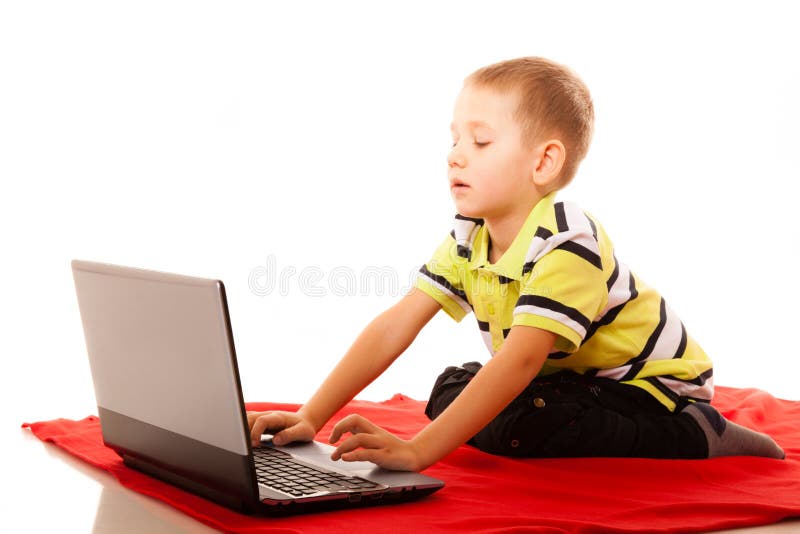 Education, Technology Internet - Little Boy with Laptop Stock Photo ...
