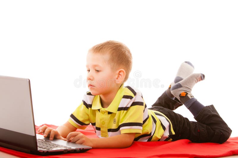 Education, Technology Internet - Little Boy with Laptop Stock Photo ...