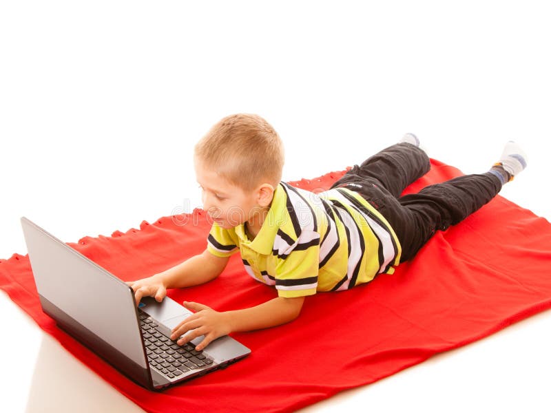 Education, Technology Internet - Little Boy with Laptop Stock Photo ...