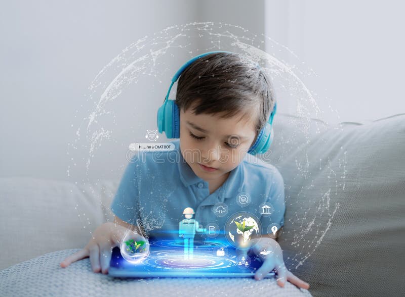 Education Technology,Kid Using Tablet Research on Internet about World ...