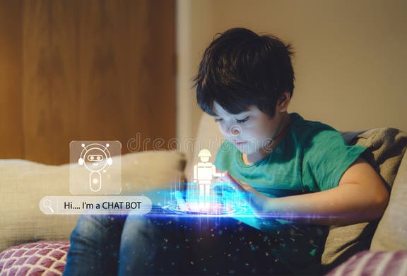 Education Technology Learning Concept,Kid Using CHAT BOT Building Robot ...