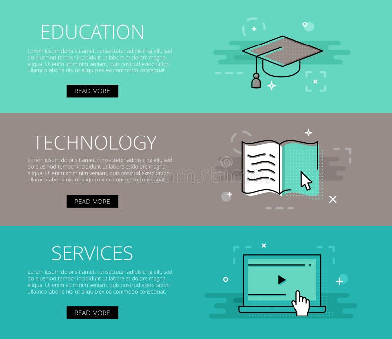 Education Technology Services. Vector Banners Set Stock Illustration ...