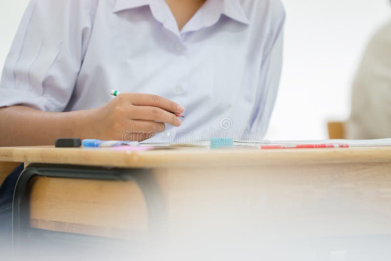 Education Test Concept : Hands Asian Students Thai Uniform Holding ...