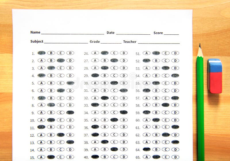 Education Test Sheet with Yellow Pencil Stock Photo - Image of document ...